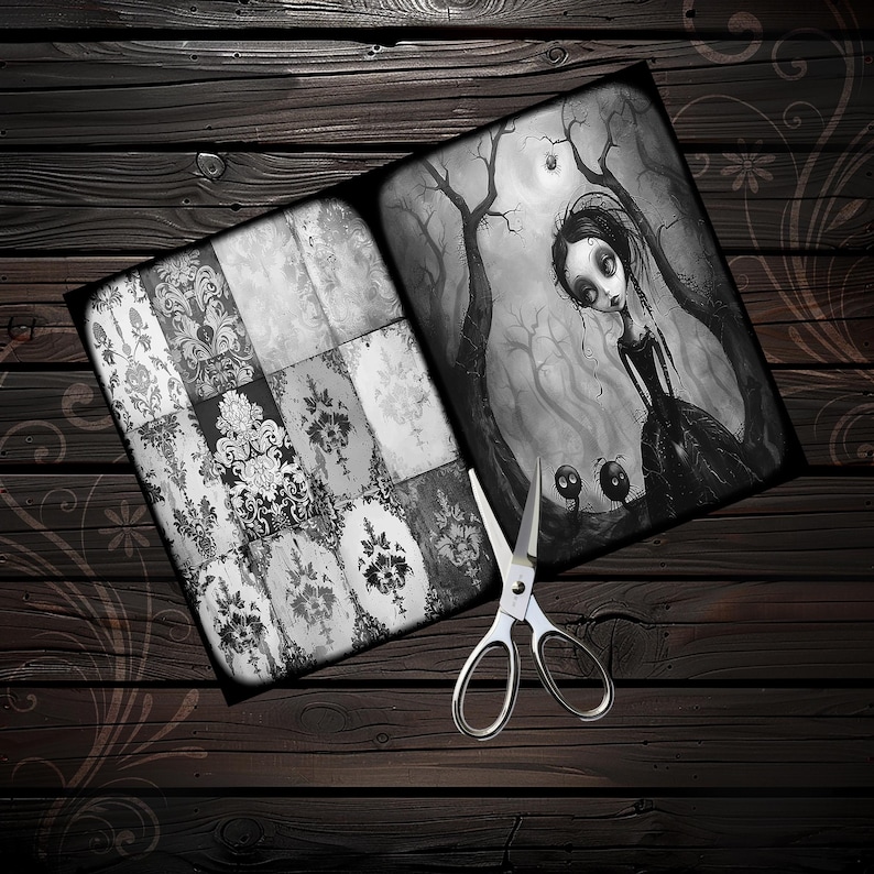 Tim Burton Style Junk Journal Paper, Scrapbook, Scrapbooking Kit, Junk ...