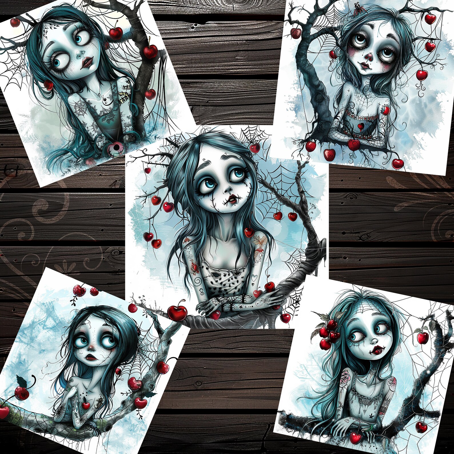 CLIPART Sweet Gothic "cherry Girl Ii" - Tim Burton Style, Scrapbook ...