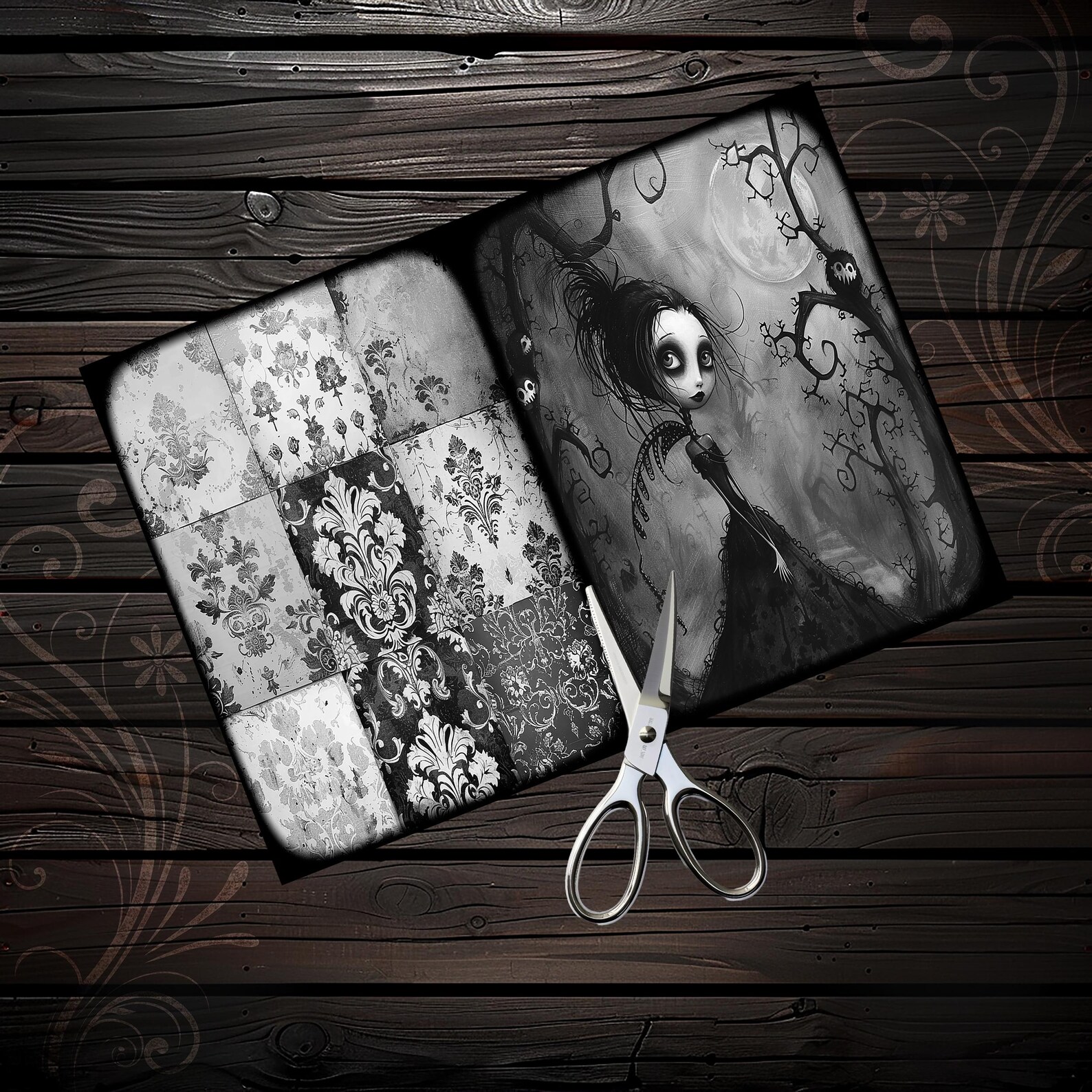 Tim Burton Style Junk Journal Paper, Scrapbook, Scrapbooking Kit, Junk ...