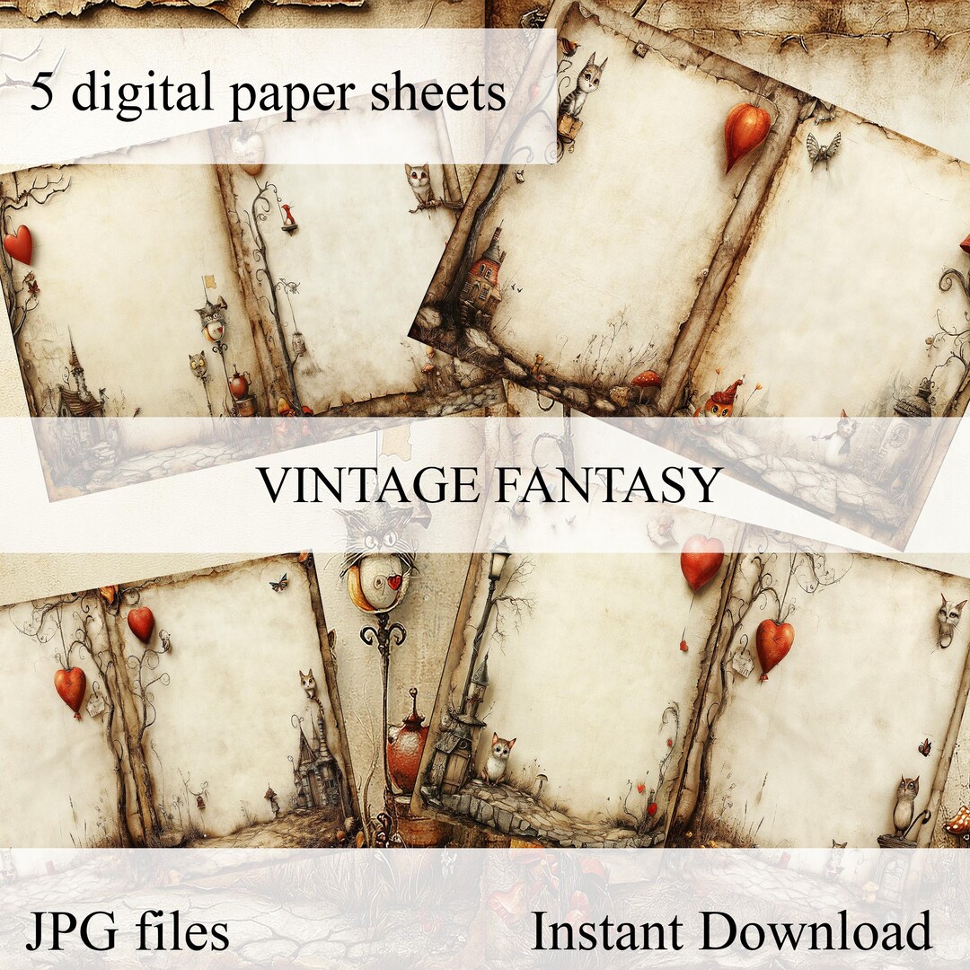 Scrapbook Vintage Fantasy Papers, Digital Paper, Junk Journal ...