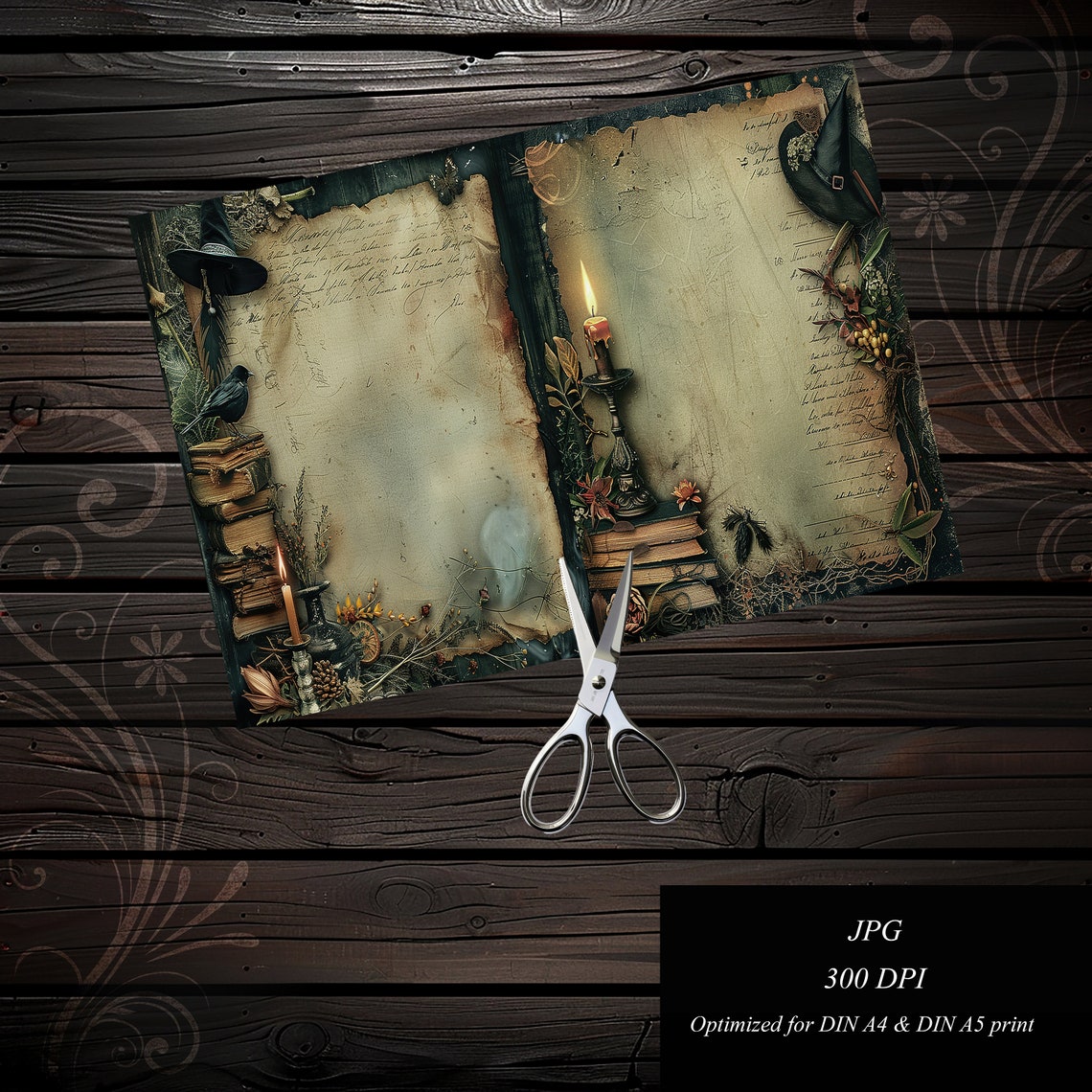 Bundle 5 Witchy Paper, Collage, Fantasy, Scrapbooking, Photoshop, Junk ...