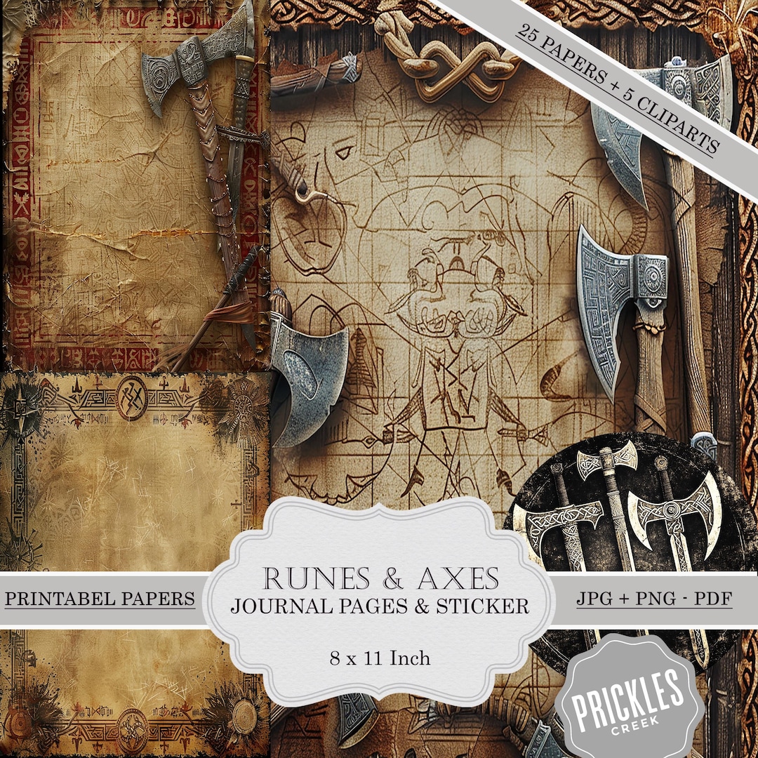 Junk Journal Pages, Vikings, Runes, Axes, Scrapbooking Pages, Clipart ...