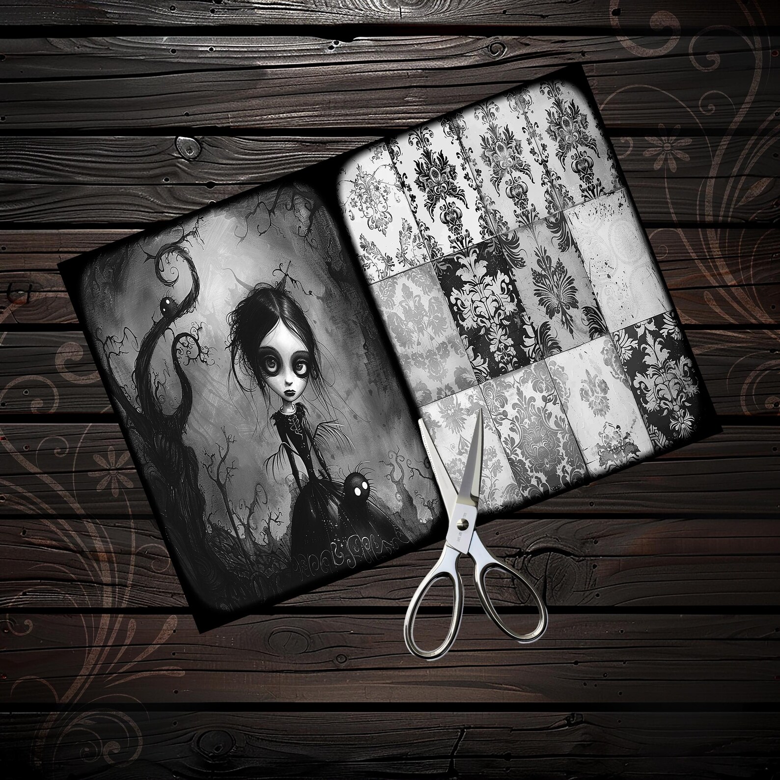 Tim Burton Style Junk Journal Paper, Scrapbook, Scrapbooking Kit, Junk ...