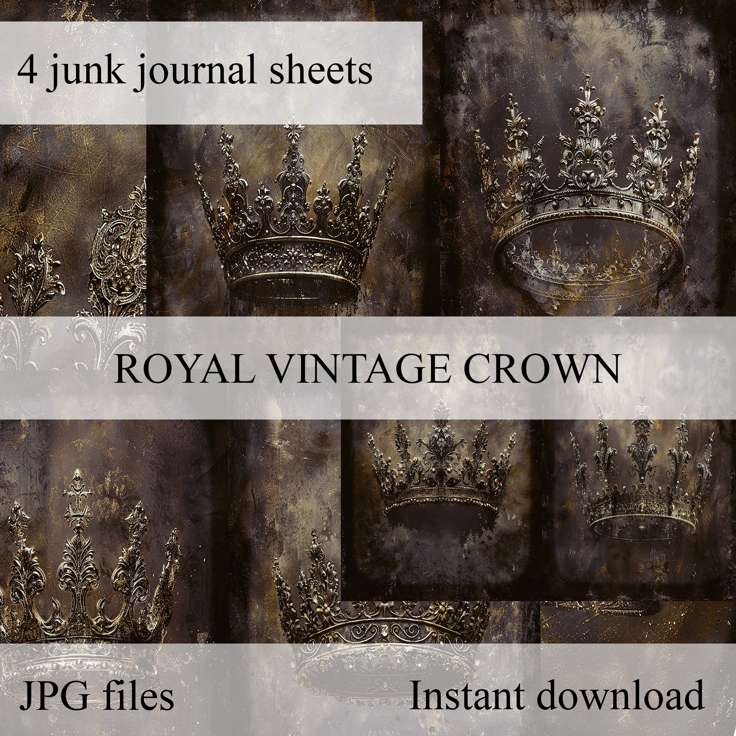 Bundle 4 Sheets, Crown, Crafts, Scrapbooking, Junk Journal, Paper ...
