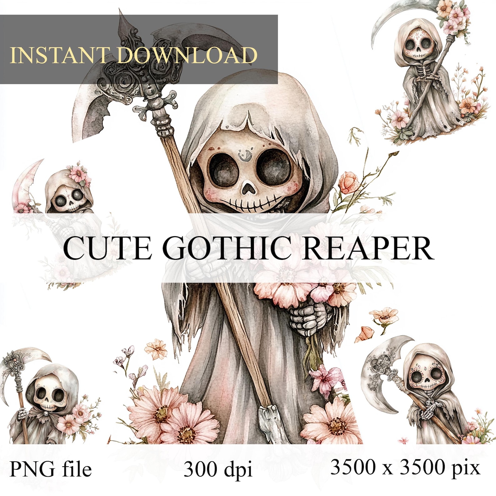 Clipart Eerie Grim Reaper, Junk Journal Stickers, Scrapbooking Stickers ...