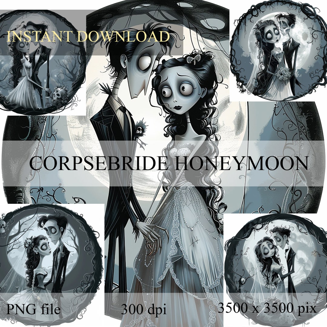 Clipart Tim Burton estilo Corpse Bride Wedding, pegatinas de diario ...