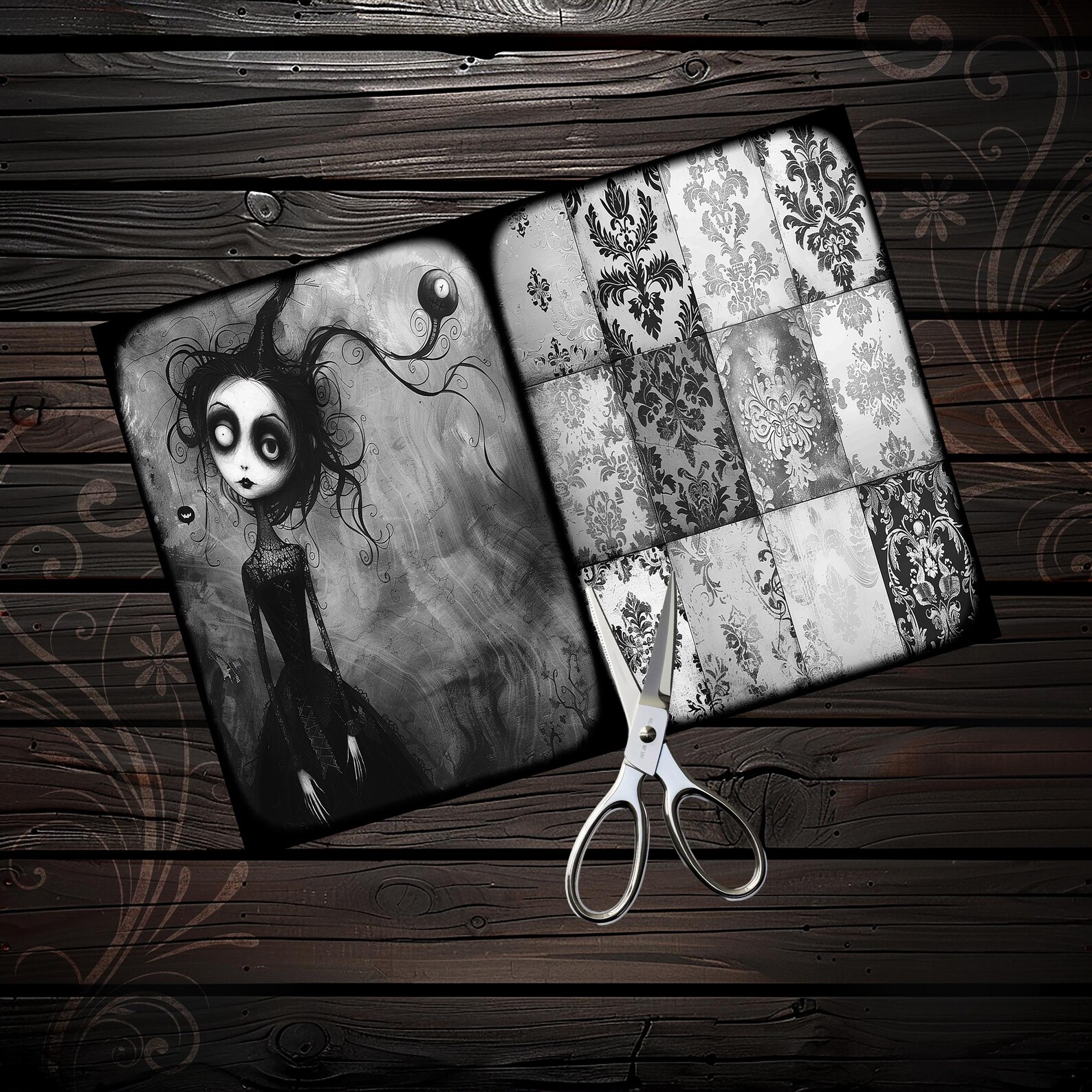 Tim Burton Style Junk Journal Paper, Scrapbook, Scrapbooking Kit, Junk ...