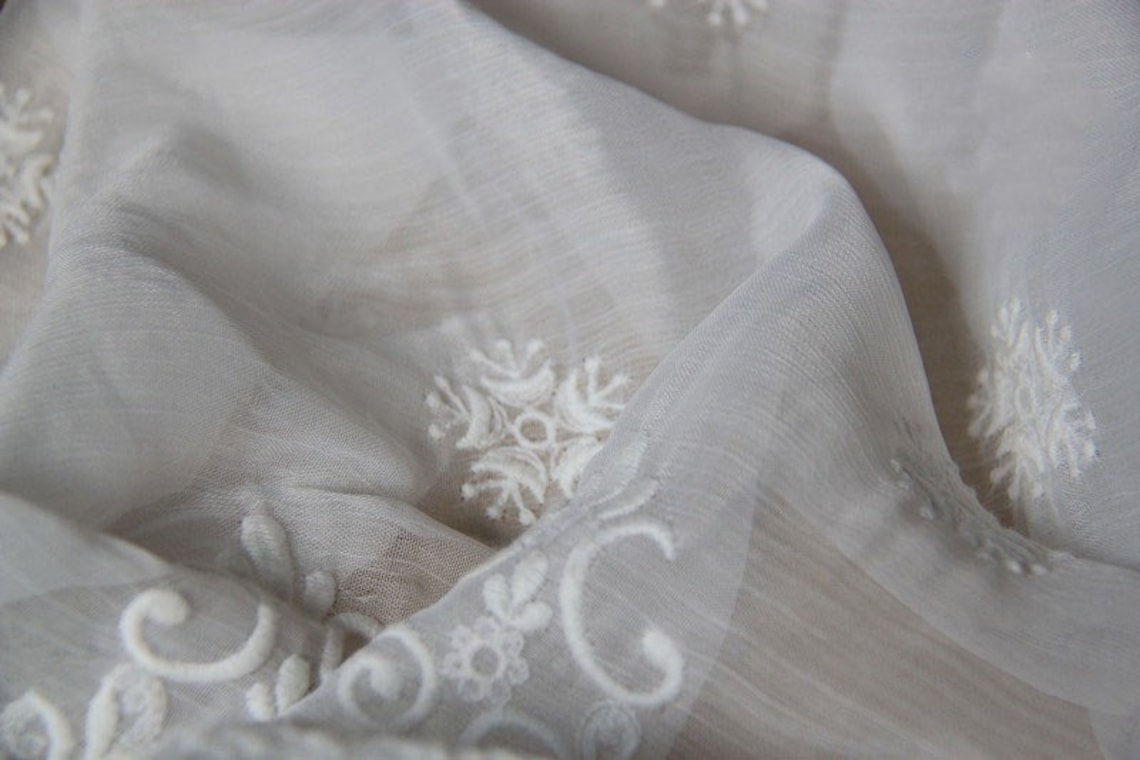 Flower Embroidery Chiffon Fabric by the Yard - Etsy