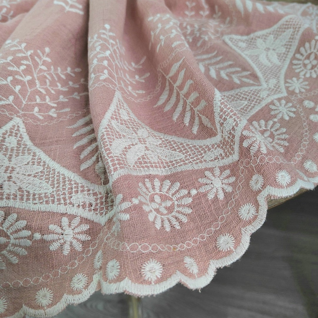 Flower Embroidery Cotton Linen Fabric ,cotton Linen Embroidered Fabric ...