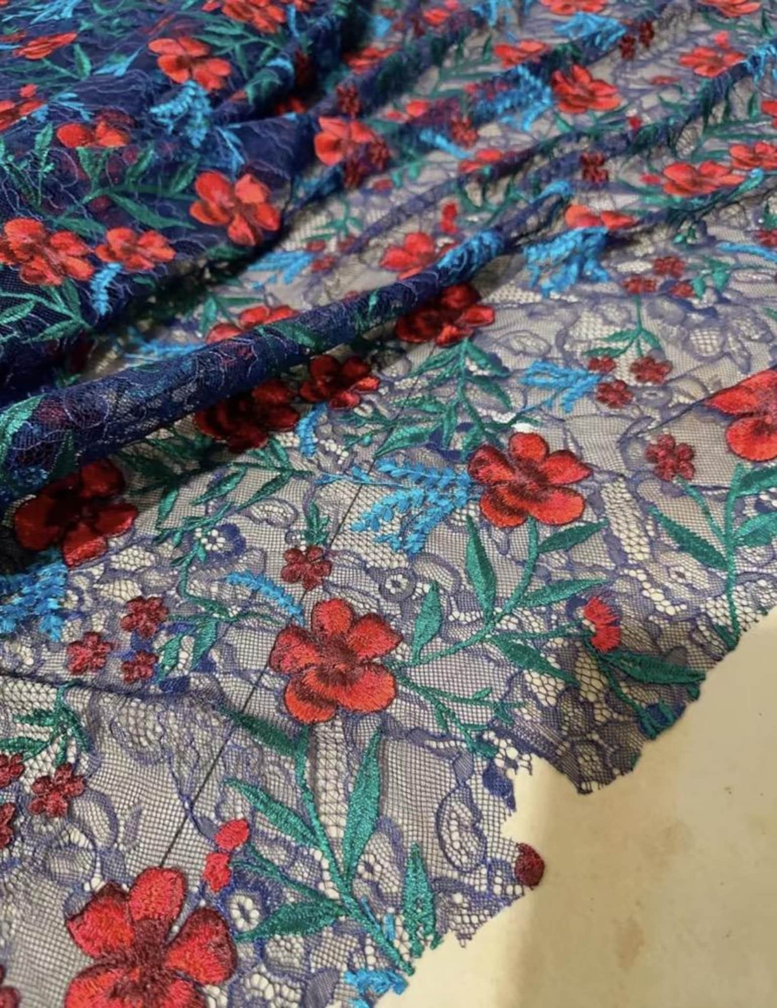 Floral Embroidery Lace Fabric by the Yard - Etsy