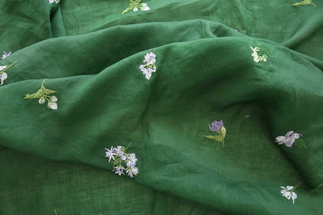 Ramie Flower Embroidery Fabric by the Yard - Etsy