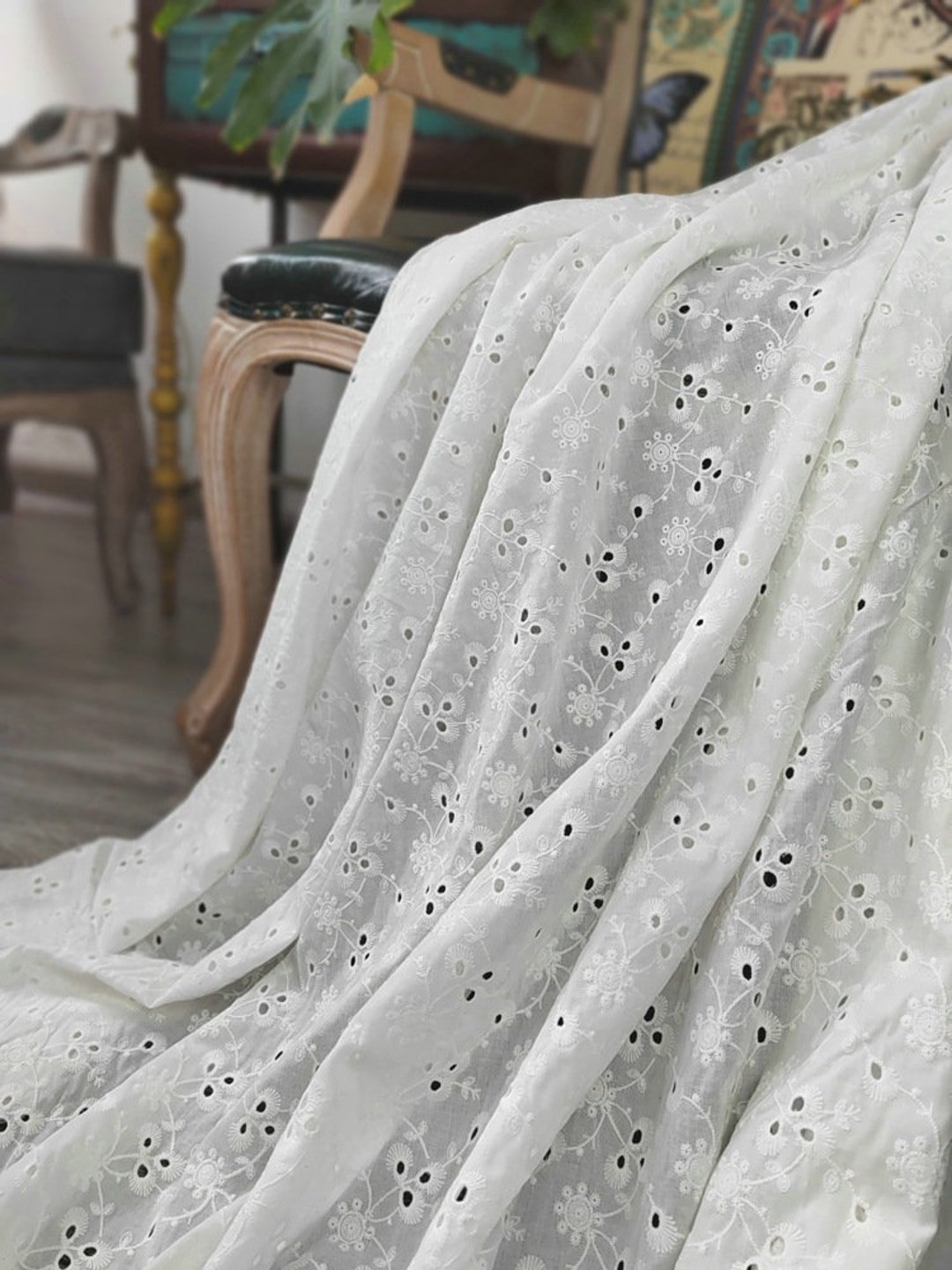 Cotton Eyelet Borders Fabric, Embroidery Cotton Fabric, Hollowed Border Lace Fabric by the Yard ...