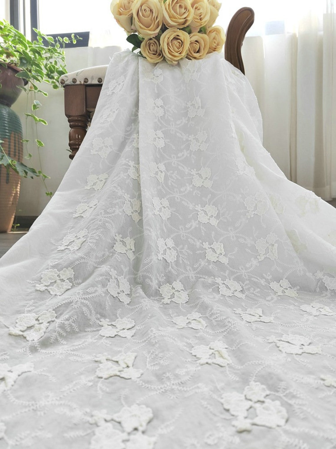 3D Flower Embroidery Cotton Fabric ,cotton Embroidered Fabric for Dress ...