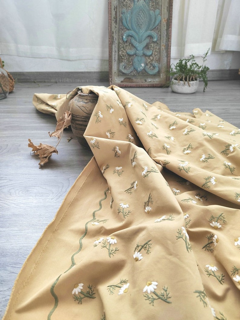 Flower Embroidery Cotton Fabric cotton Embroidered Fabric for - Etsy