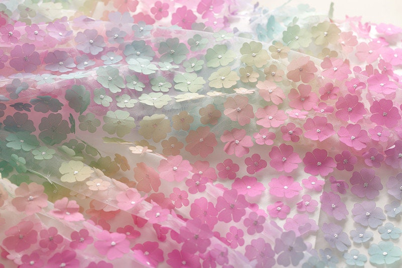 Colorful Gradient 3D Flower Lace Fabricivory Tulle Lace | Etsy