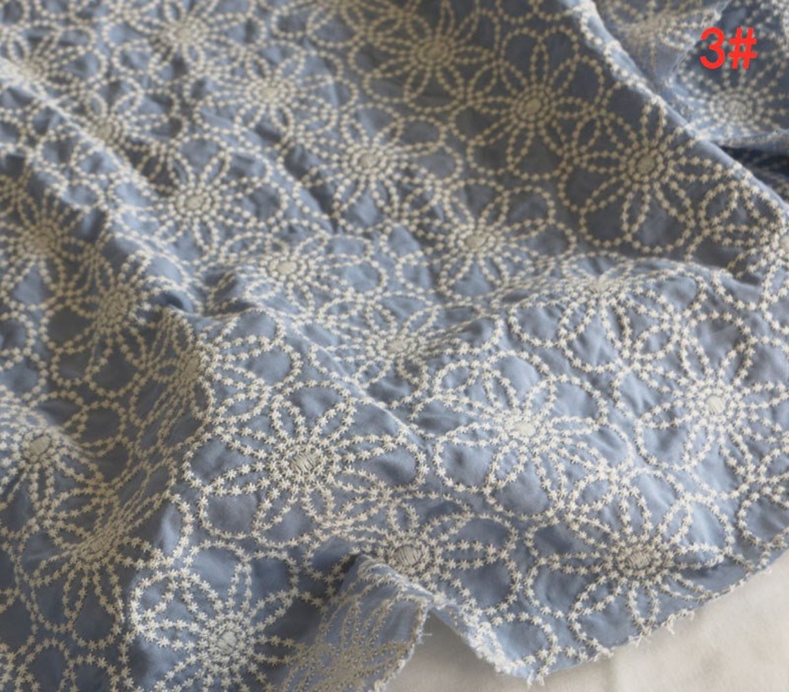 Flower Embroidery Cotton Fabric Cotton Embroidered Fabric For | Etsy