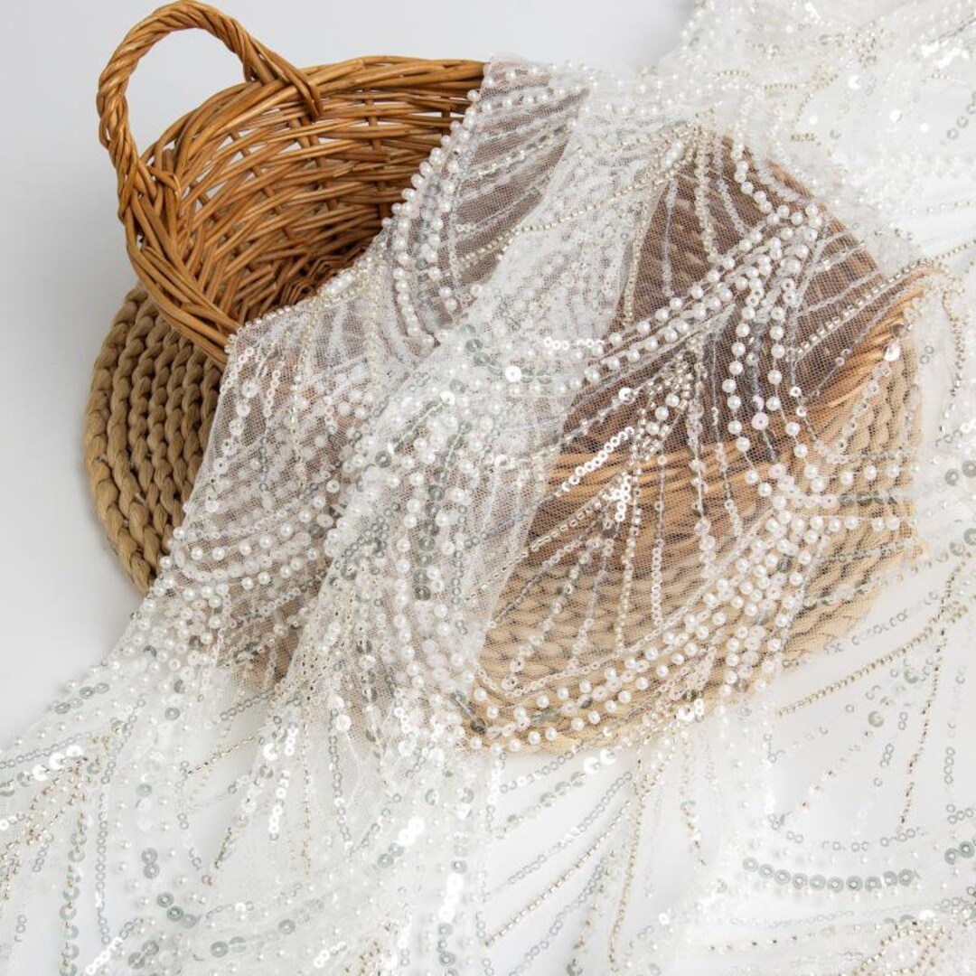 Beaded Embroidery Lace Fabric, Sequins Spanish Style Bridal Lace ...
