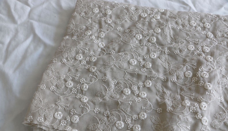 Flower Embroidery Cotton Linen Fabric cotton Linen | Etsy