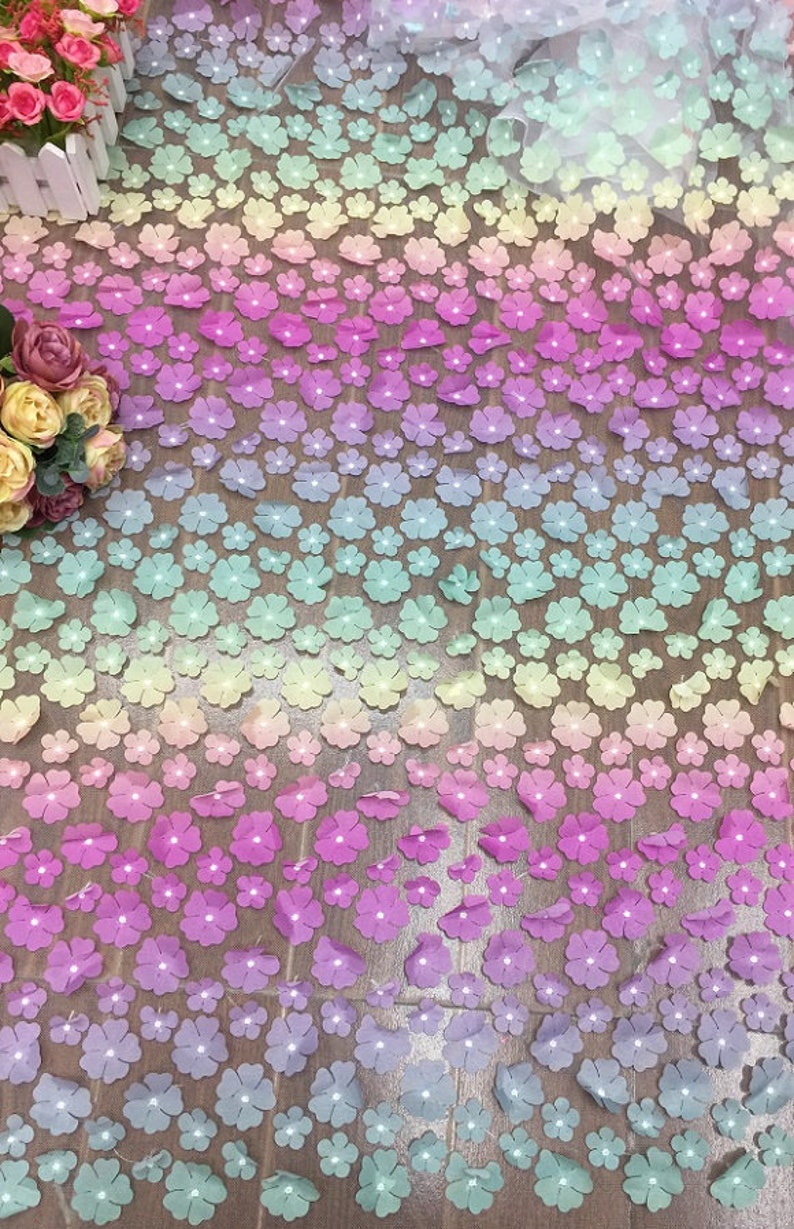 Colorful Gradient 3D Flower Lace Fabrictulle Lace Fabric - Etsy