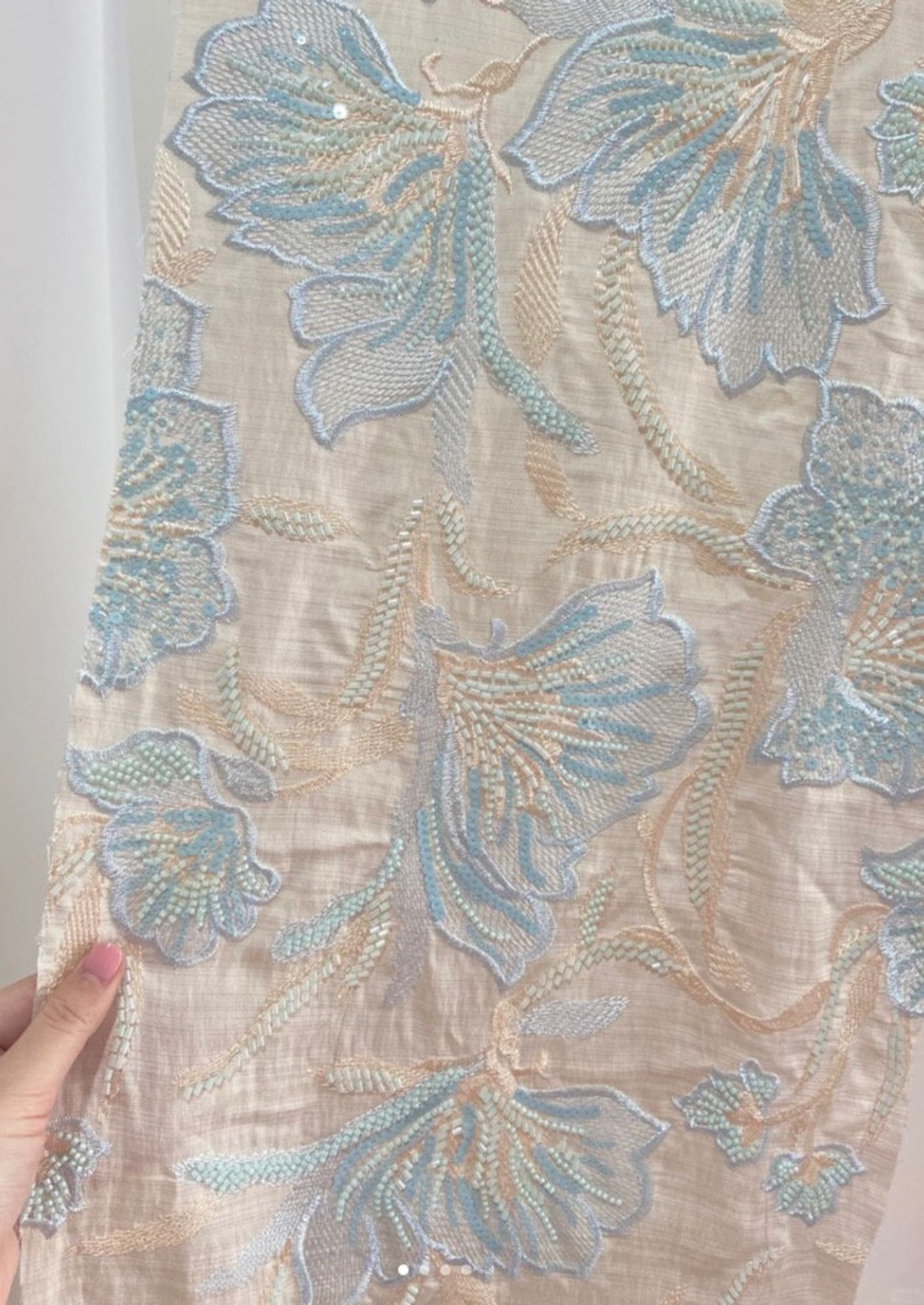 Beads Flower Embroidery Cotton Fabric ,cotton Embroidered Fabric for ...