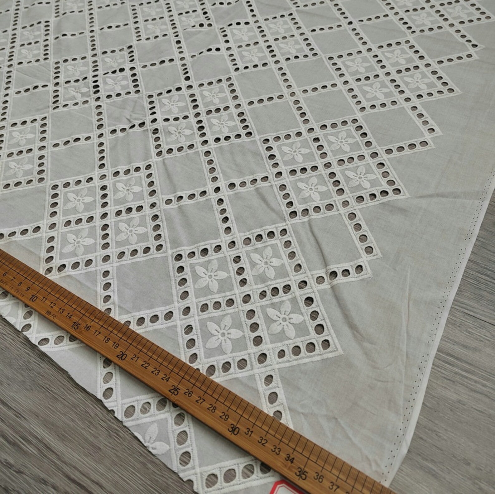 Cotton Eyelet Borders Fabric, Embroidery Cotton Fabric, Hollowed Border Lace Fabric by the Yard ...