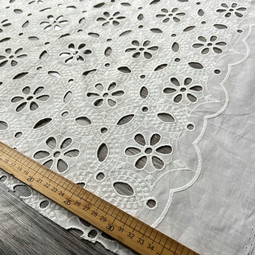 Flower Cotton Eyelet Borders Fabric, Embroidery Cotton Fabric, Hollowed Border Lace Fabric by ...