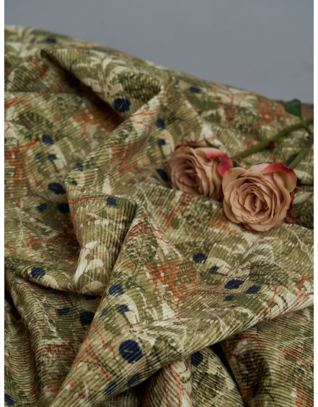 Printed Flower Corduroy Fabric by the Yard - Etsy