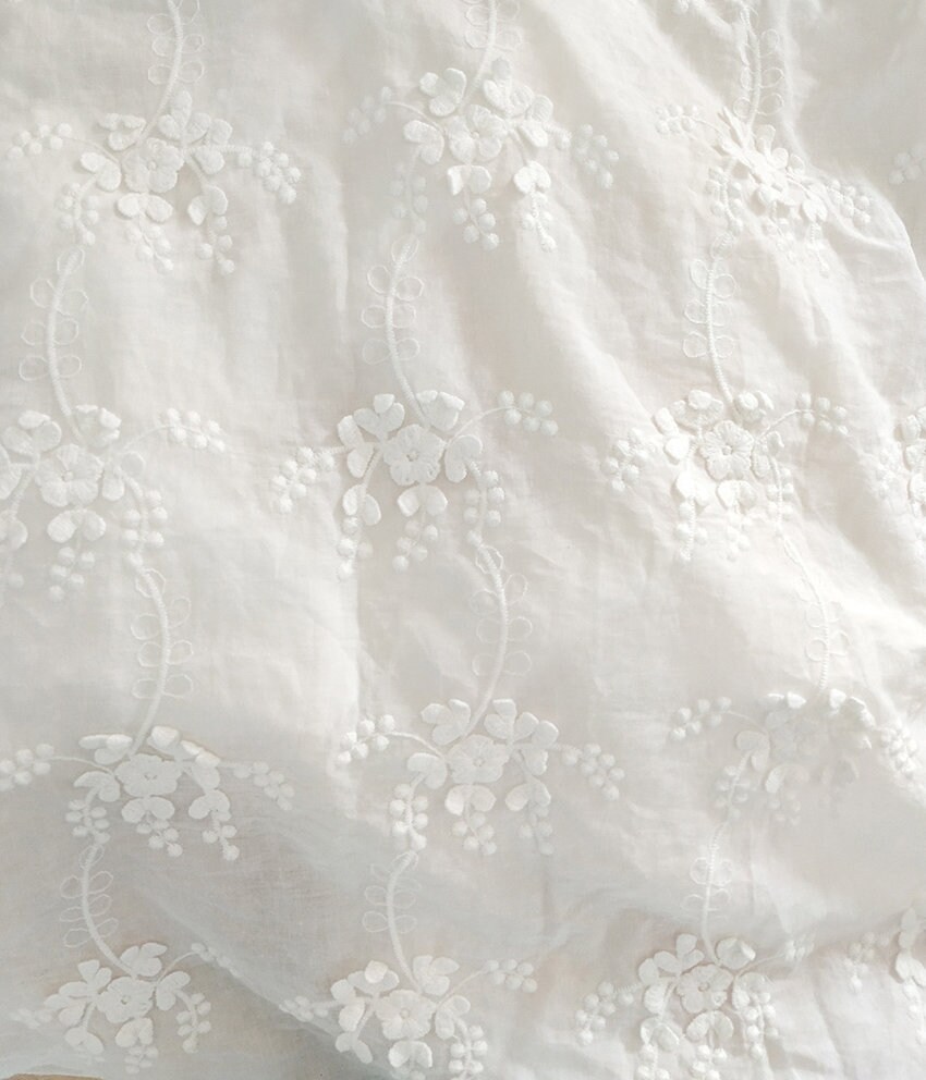 Flower Embroidery Cotton Fabric cotton Embroidered Fabric for - Etsy