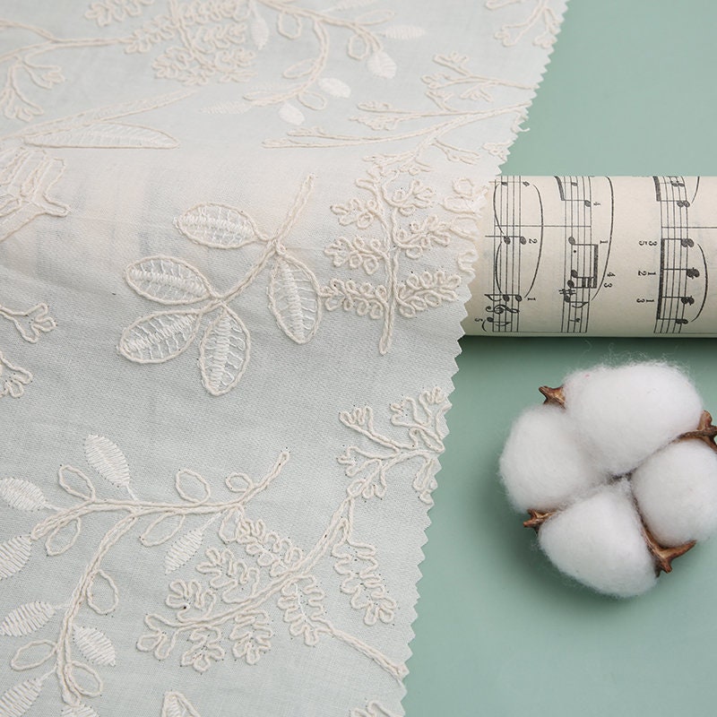 Flower Embroidery Cotton Fabric cotton Embroidered Fabric for - Etsy