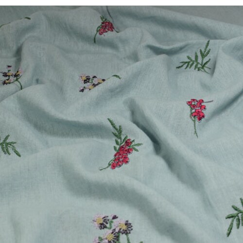Flower Embroidery Cotton Linen Fabric cotton Linen | Etsy