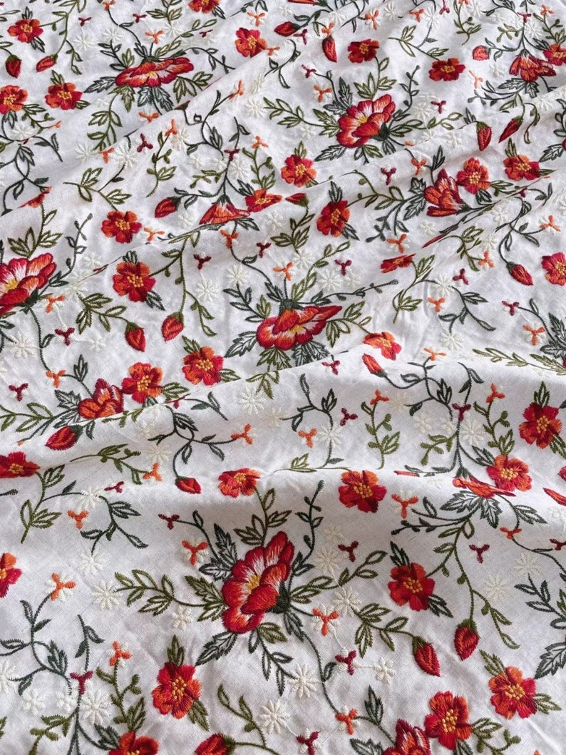 Embroidey Linen Fabric by the Yard - Etsy