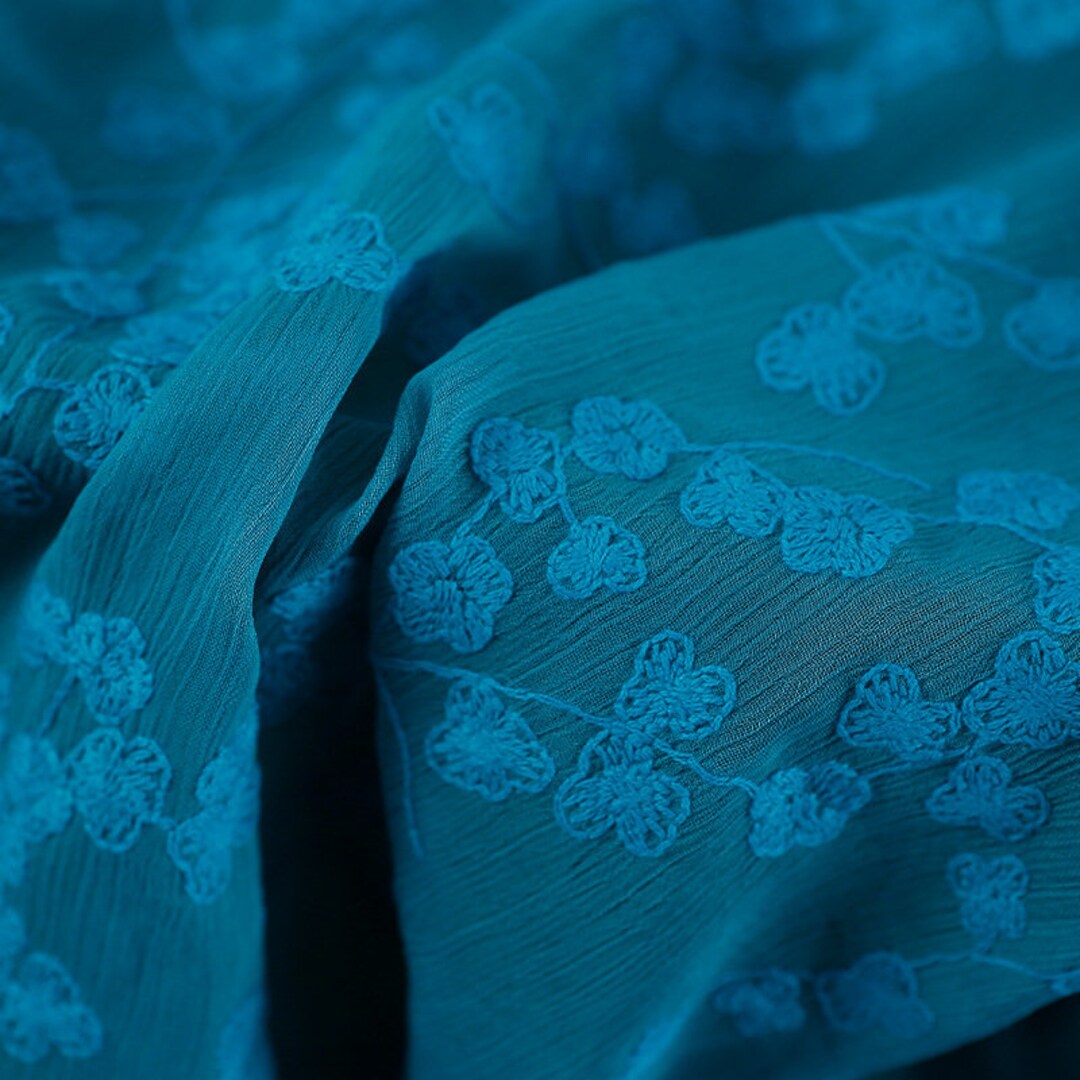 Flower Embroidery Chiffon Fabric by the Yard - Etsy