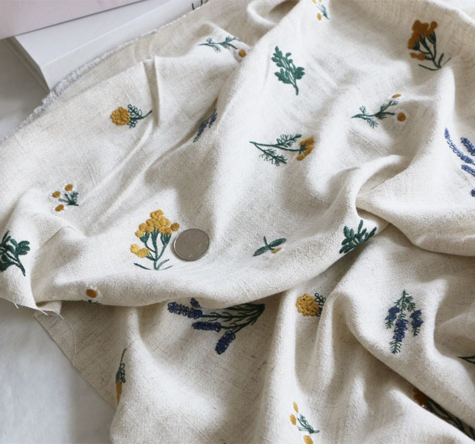 Flower Embroidery Cotton Linen Fabric cotton Linen - Etsy UK