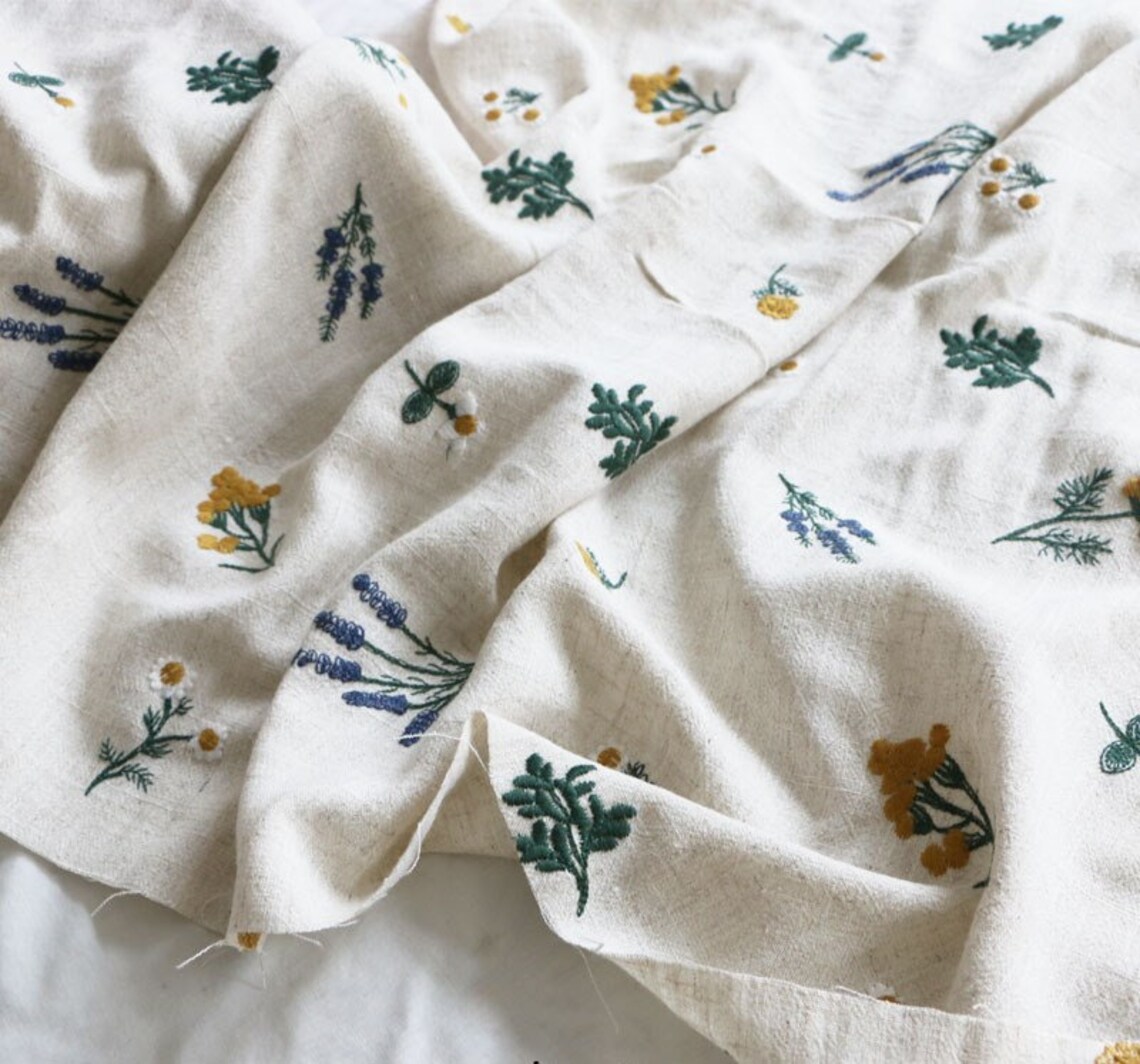 Flower Embroidery Cotton Linen Fabric cotton Linen - Etsy UK