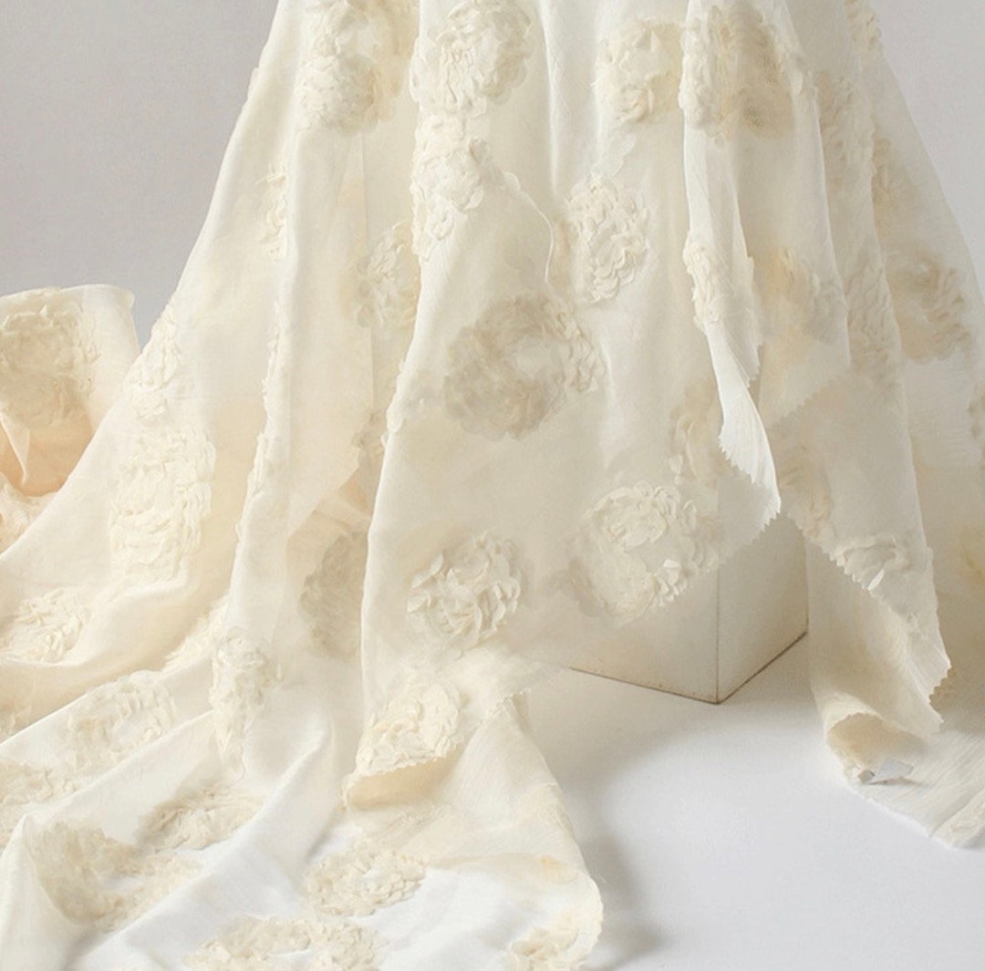 3D Flower Embroidery Chiffon Fabric by the Yard - Etsy