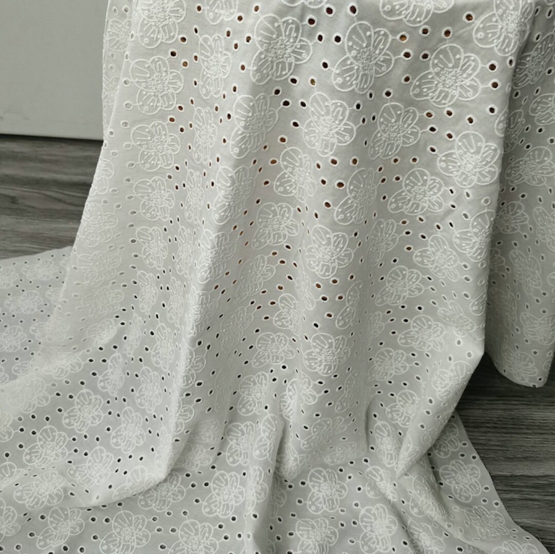 Cotton Eyelet Borders Fabric, Embroidery Cotton Fabric, Hollowed Border Lace Fabric by the Yard ...
