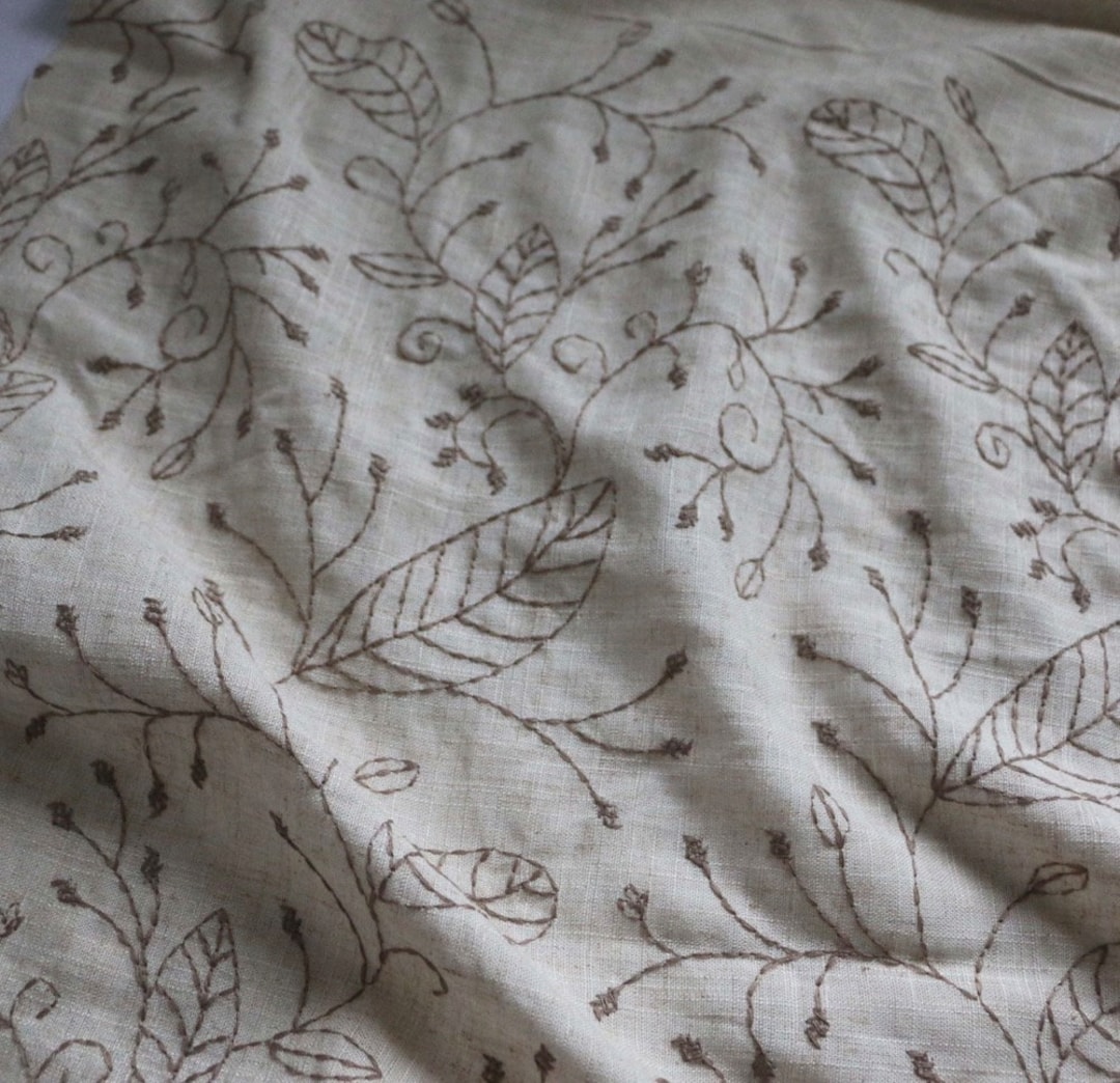 Flower Embroidery Cotton Linen Fabric ,cotton Linen Embroidered Fabric ...