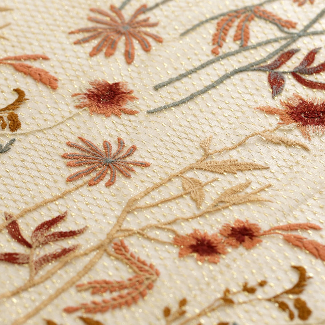 Gold Metallic Yarn Embroidery Fabricfloral Lace Fabric for - Etsy