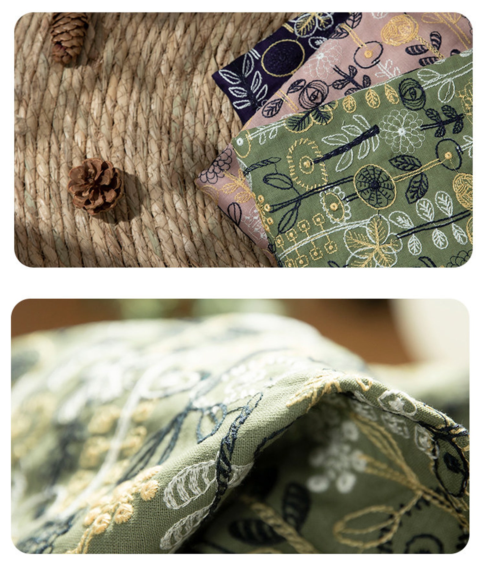 Flower Embroidery Cotton Ramie Fabric Cotton Ramie | Etsy