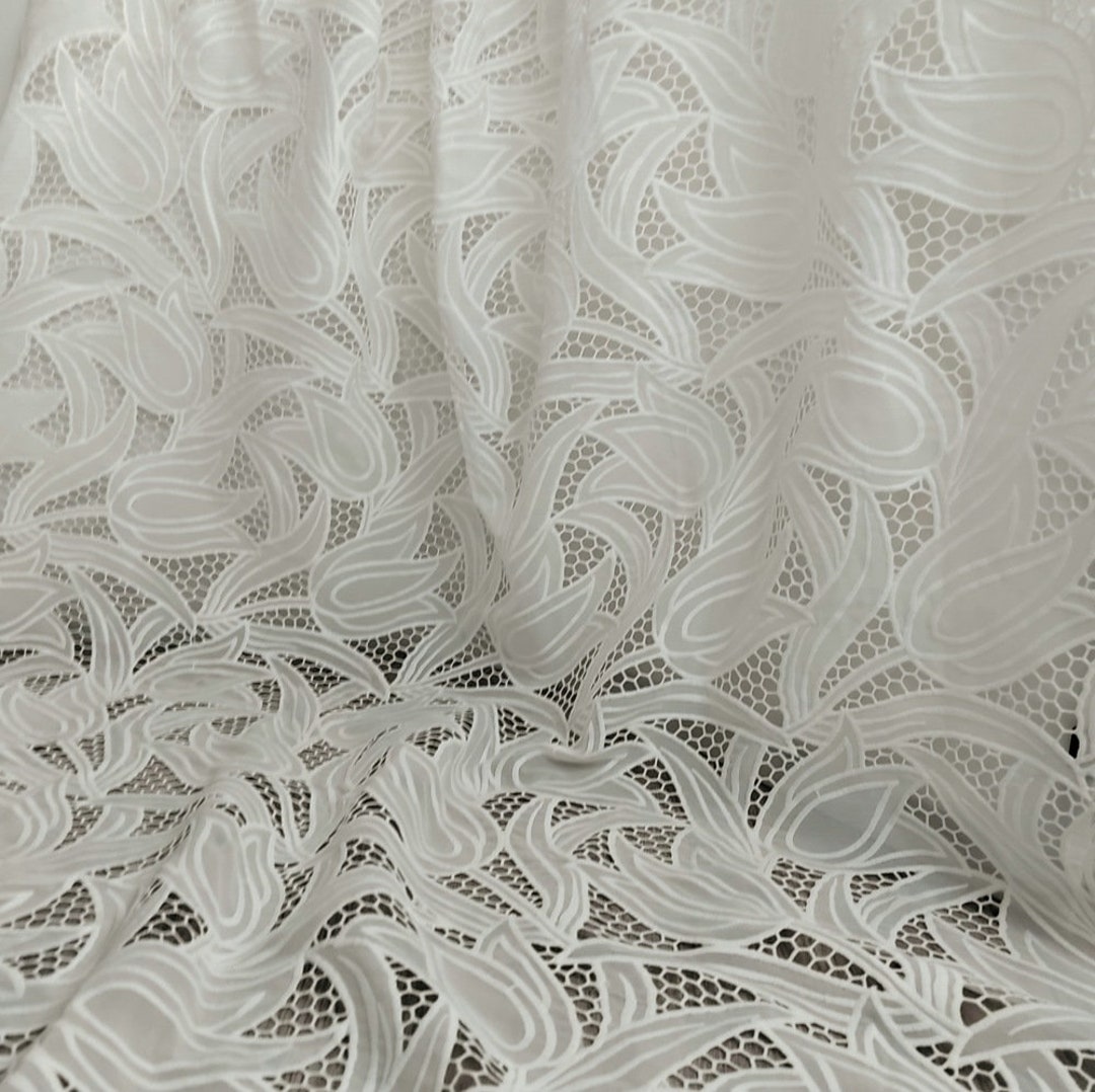 Hollowed Flower Embroidery Chiffon Fabric by the Yard - Etsy