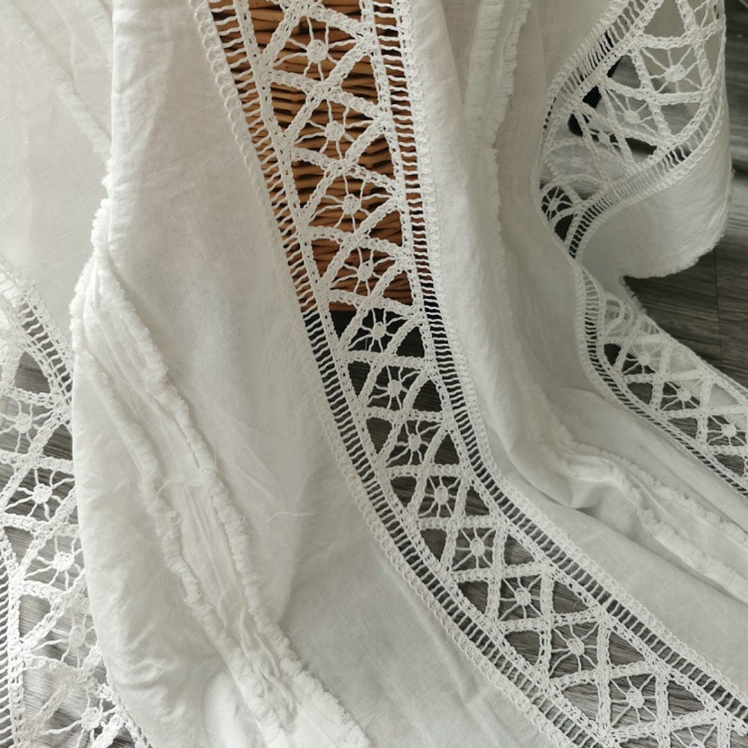 Cotton Eyelet Borders Fabric, Embroidery Cotton Fabric, Hollowed Border Lace Fabric by the Yard ...