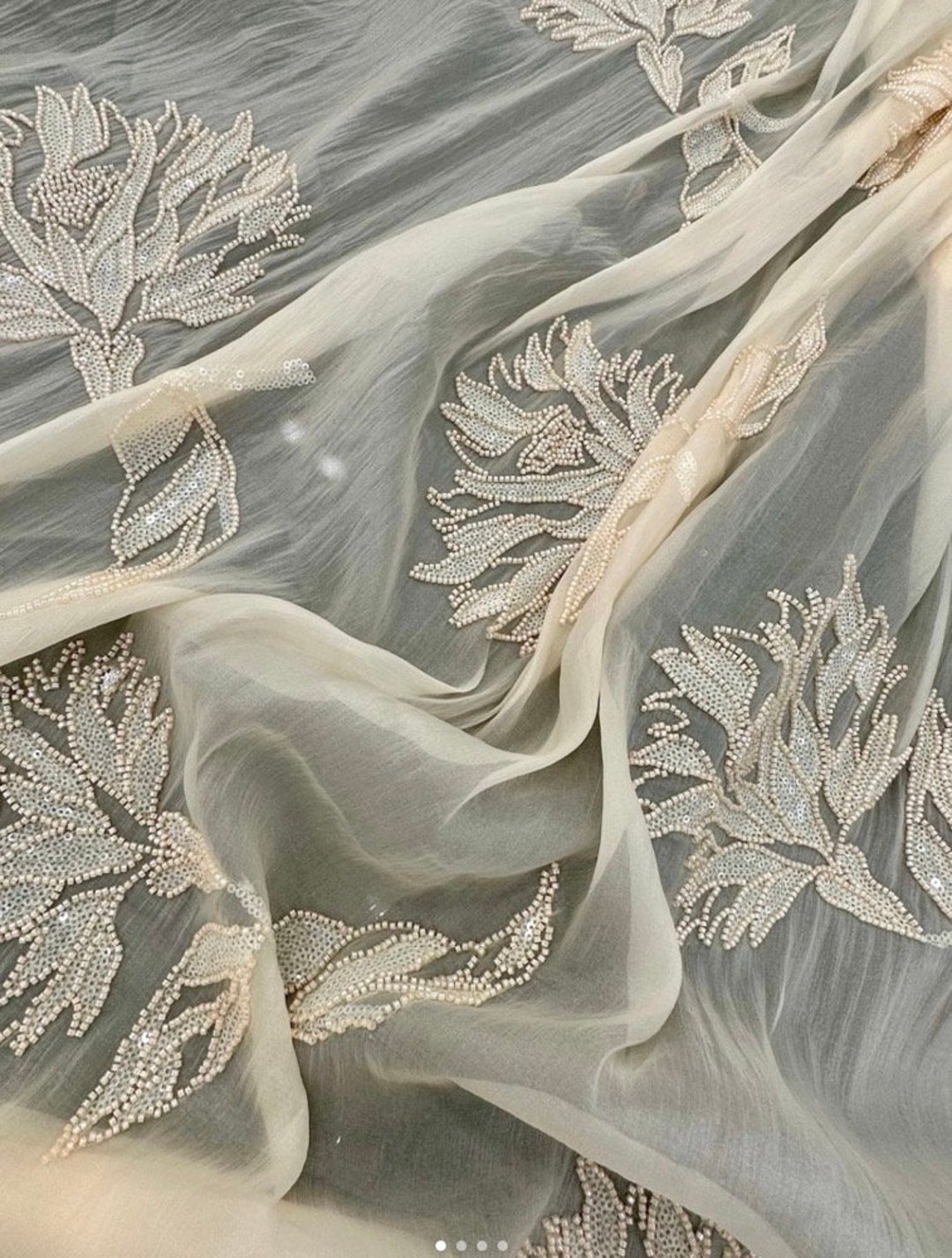 Beads Flower Embroidery Chiffon Fabric by the Yard - Etsy