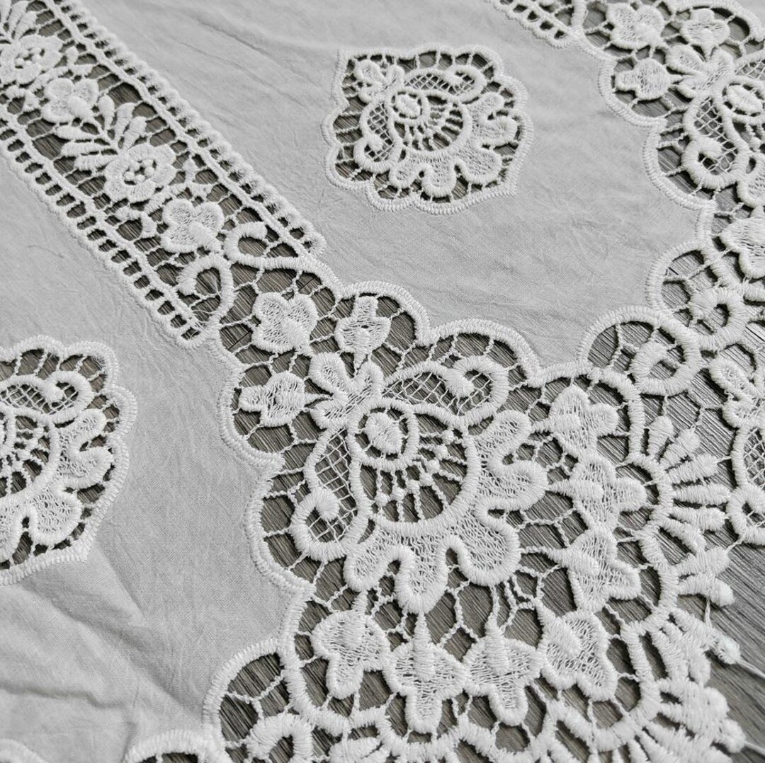 Cotton Eyelet Borders Fabric, Embroidery Cotton Fabric, Hollowed Border Lace Fabric by the Yard ...