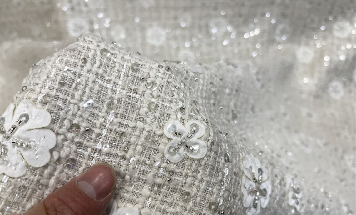 Sequins Flower Tweed Fabric by the Yard - Etsy