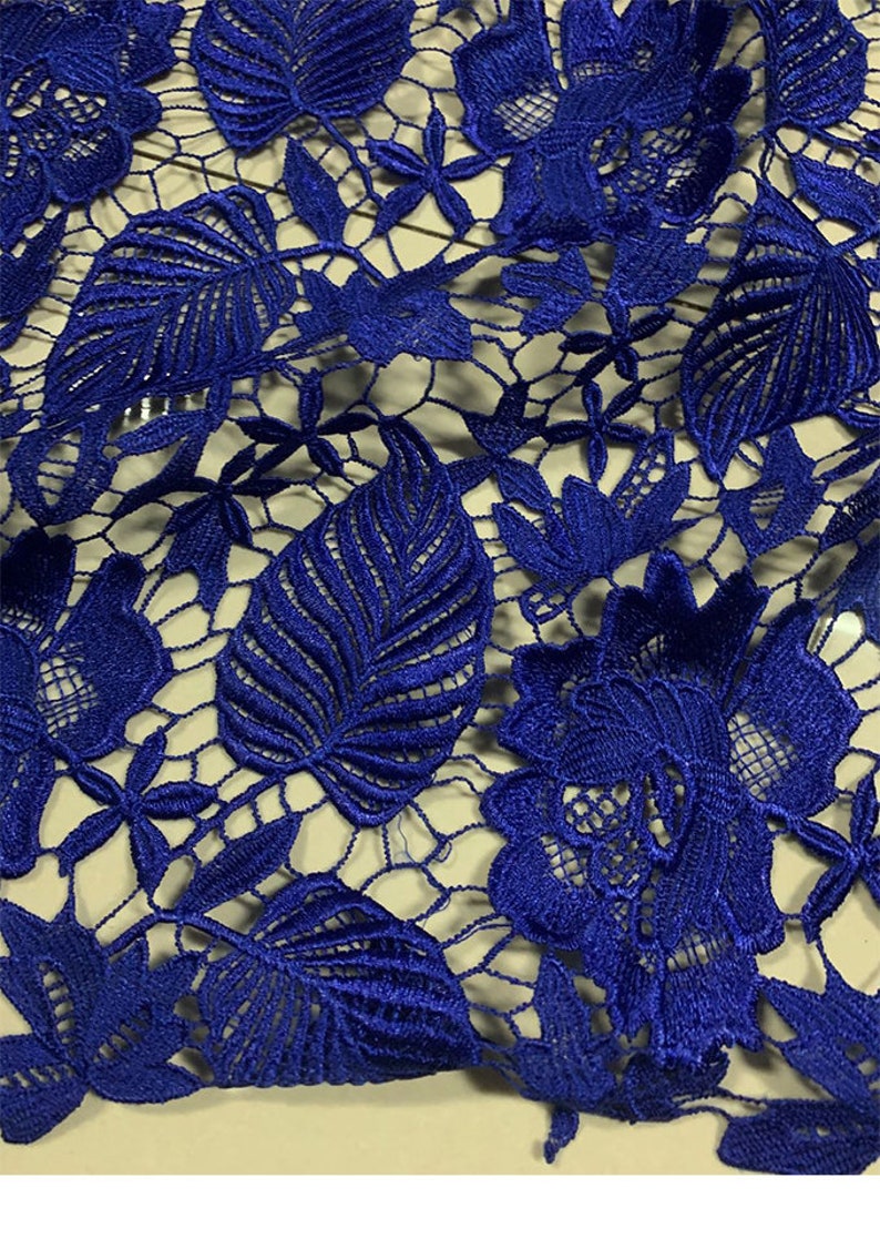Dark Blue Embroidered Leaf Lace Fabricguipure Lace | Etsy