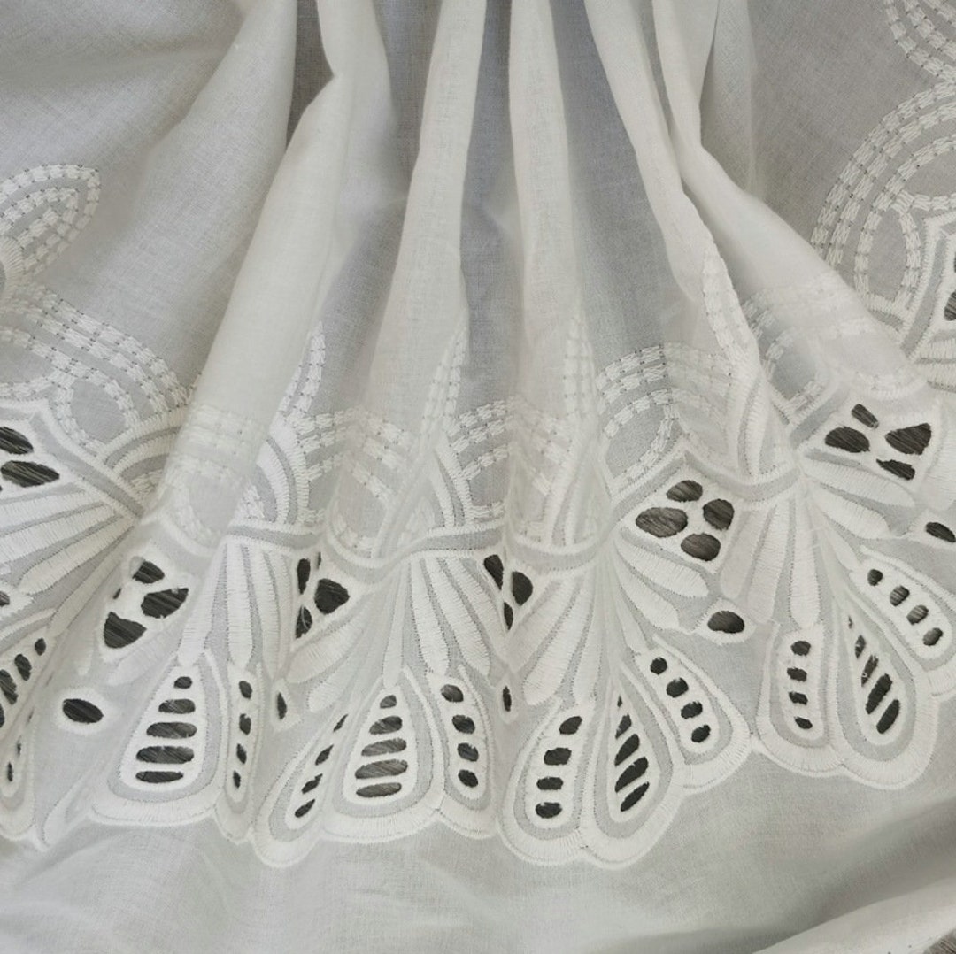 Cotton Eyelet Borders Fabric, Embroidery Cotton Fabric, Hollowed Border Lace Fabric by the Yard ...