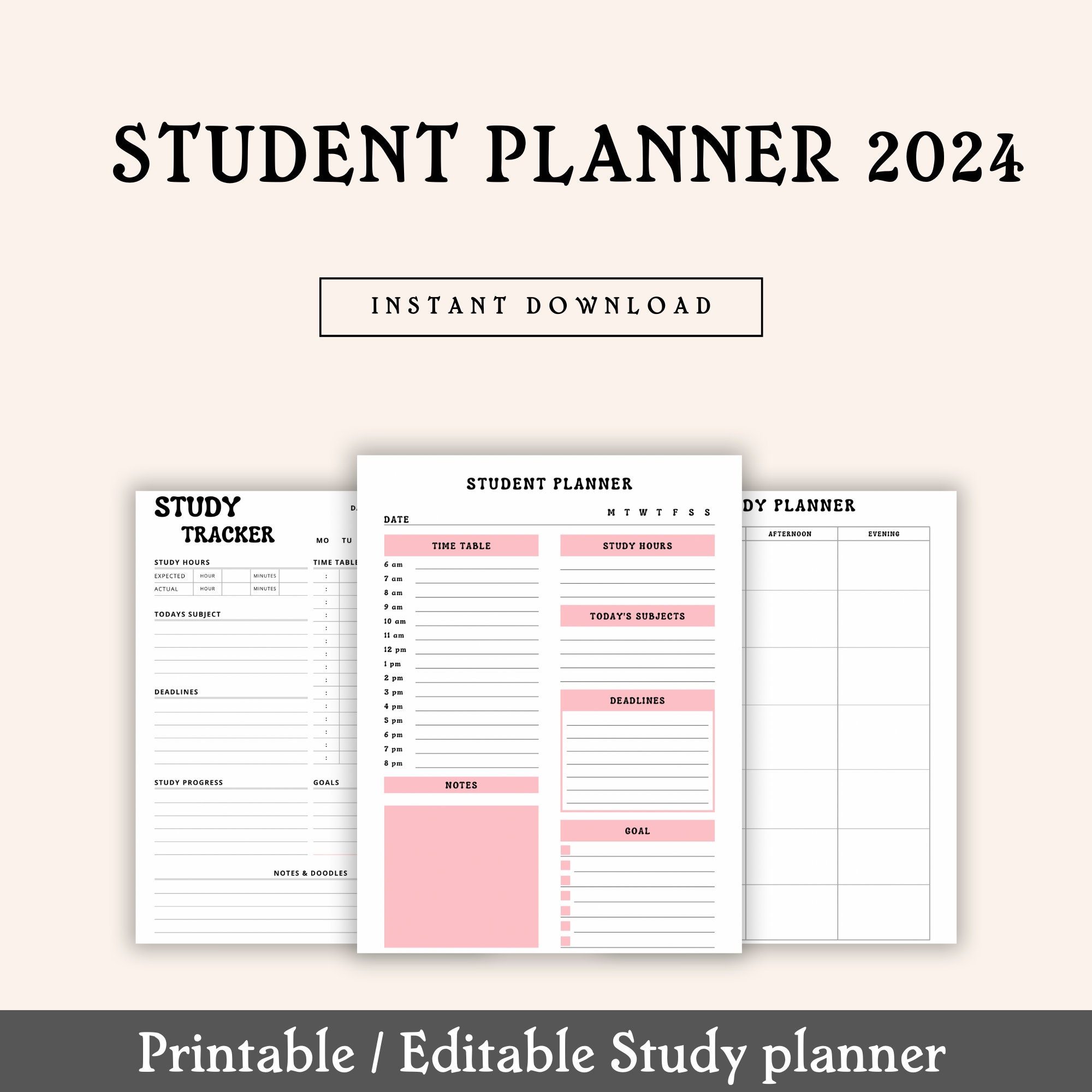 Printable Study Planner, Printable Student Planner Bundle, Study ...