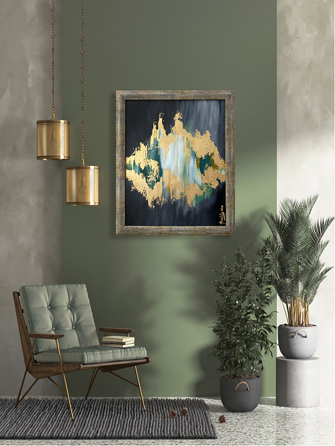 Abstract Printable Art, Black and Gold Foil, Vertical Original Abstract ...