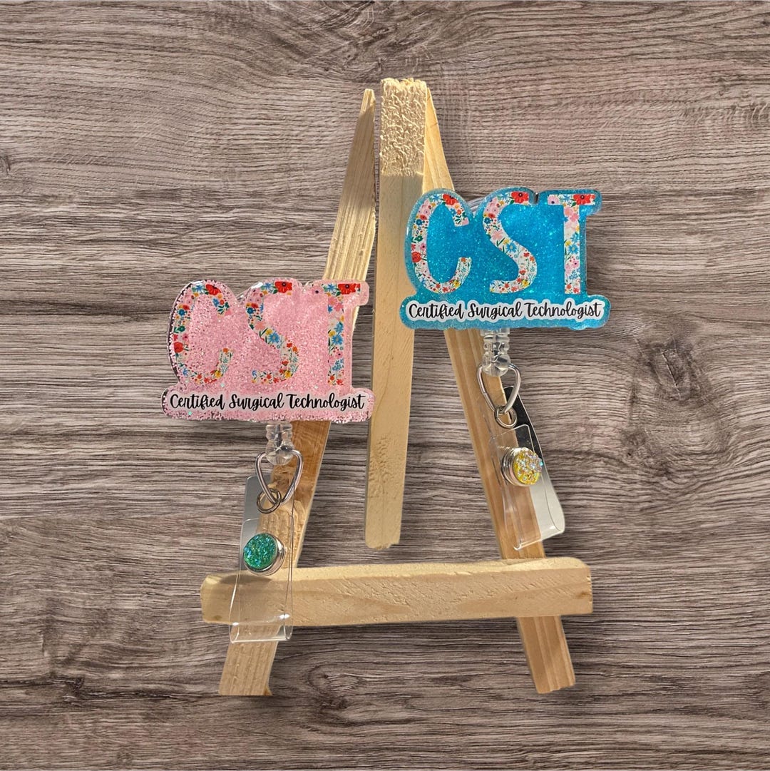 CST Floral Letters Badge Reel Certified Surgical Tech - Etsy