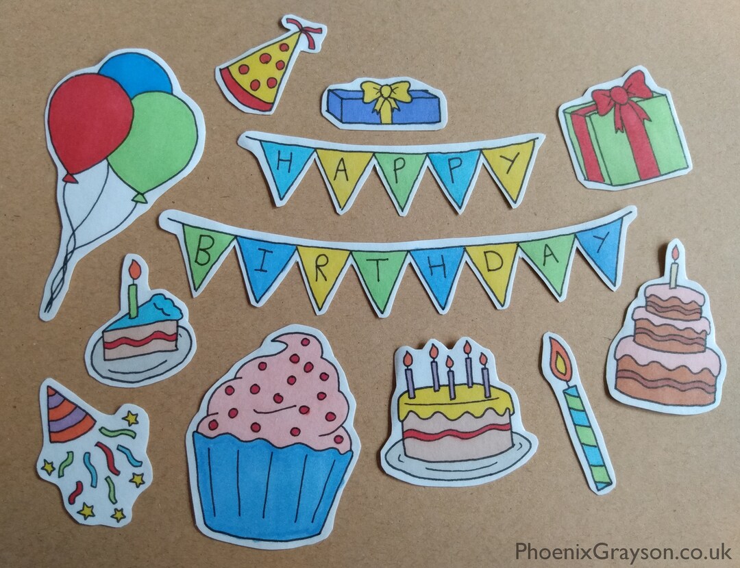 Happy Birthday Party Sticker Set, Pack of 12, Scrapbook, Craft, Card ...